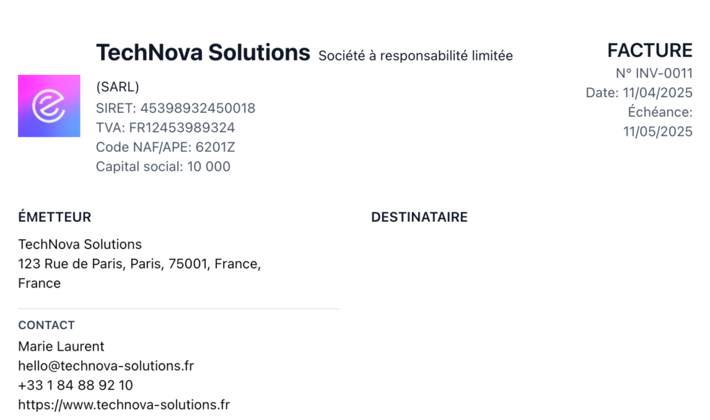 Free Invoice Generator for France - 20 Free Invoices/Month